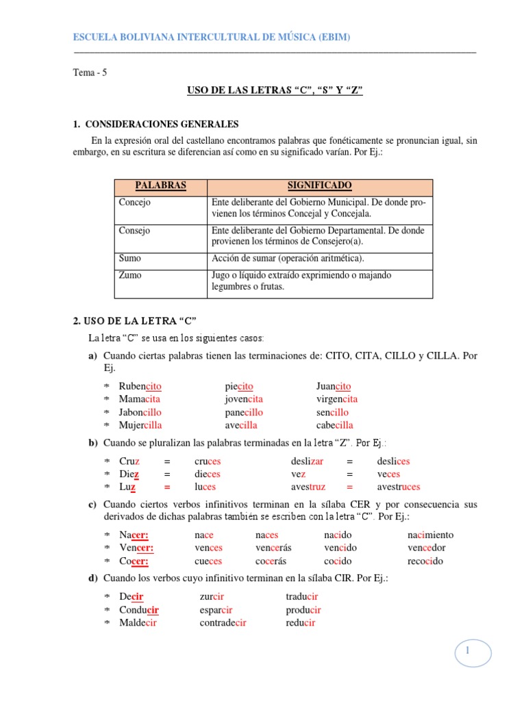 Uso de las letras "C", "S" y "Z | PDF | Relaciones sintácticas | Sintaxis