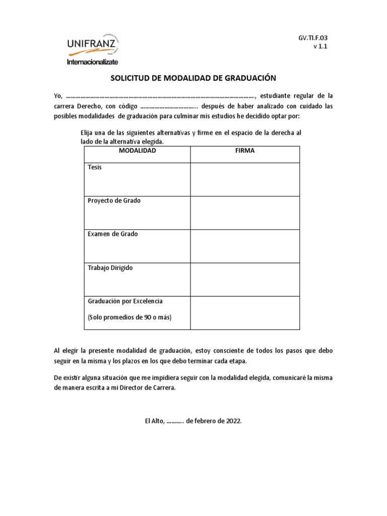 DER Solicitud de Modalidad de Graduación | PDF