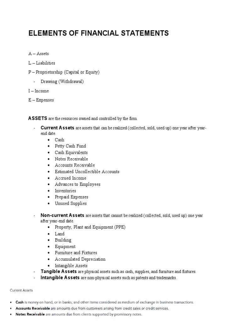 Elements of Financial Statements: Assets | PDF | Debits And Credits ...