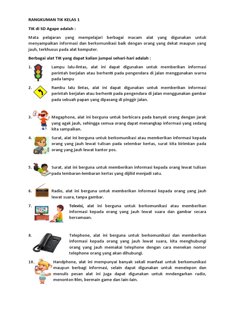 Rangkuman Tik Kelas 1 | PDF