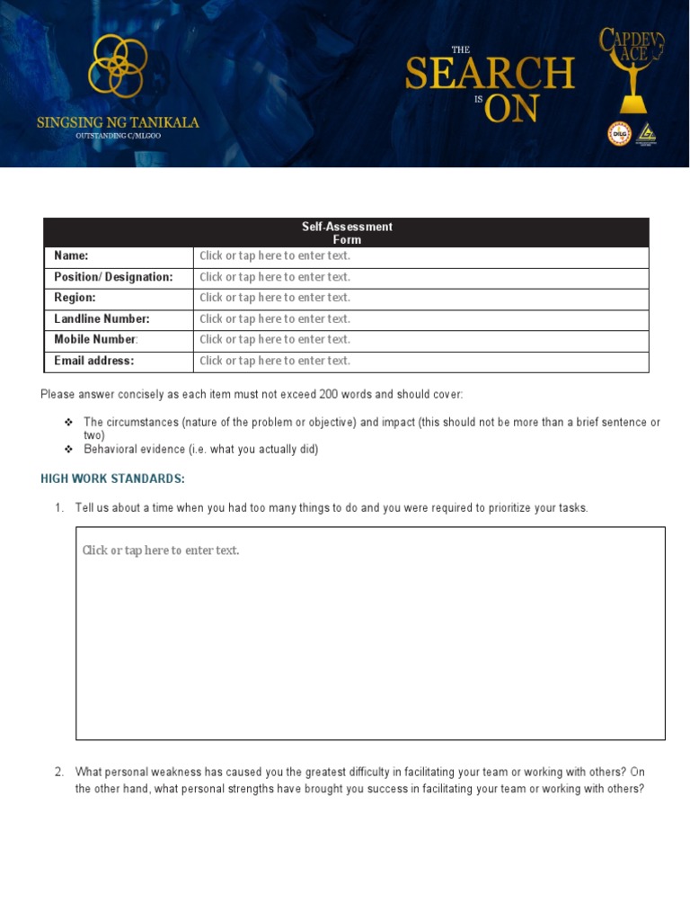 Singsing NG Tanikala - CapDevACE Nomination Form | PDF | Cognitive Psychology | Psychological ...