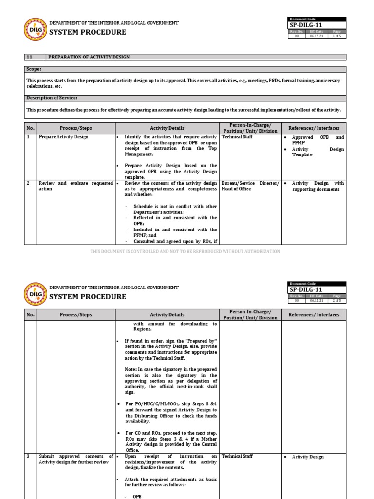 00 SP-DILG-11 Preparation of Activity Design - DILG - ISO - FORM | PDF ...