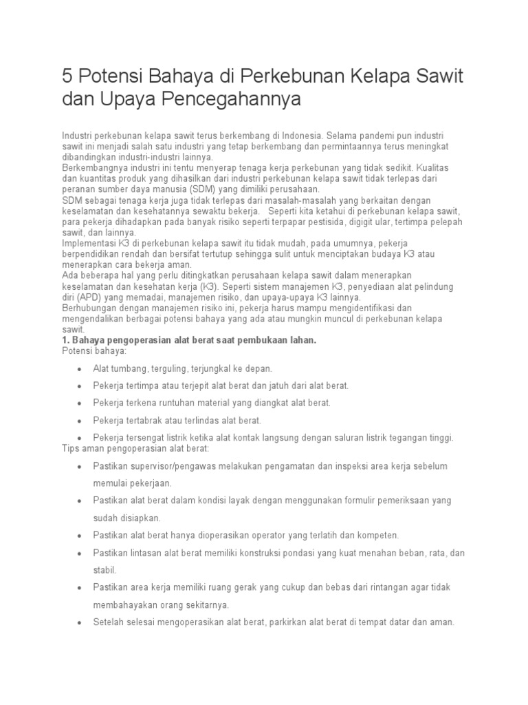 Resiko Kerja di Perkebunan Sawit | PDF | Kesehatan Holistik | Sains & Matematika