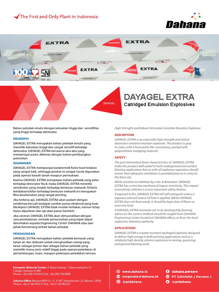 Bahan Peledak Emulsi DAYAGEL EXTRA | PDF