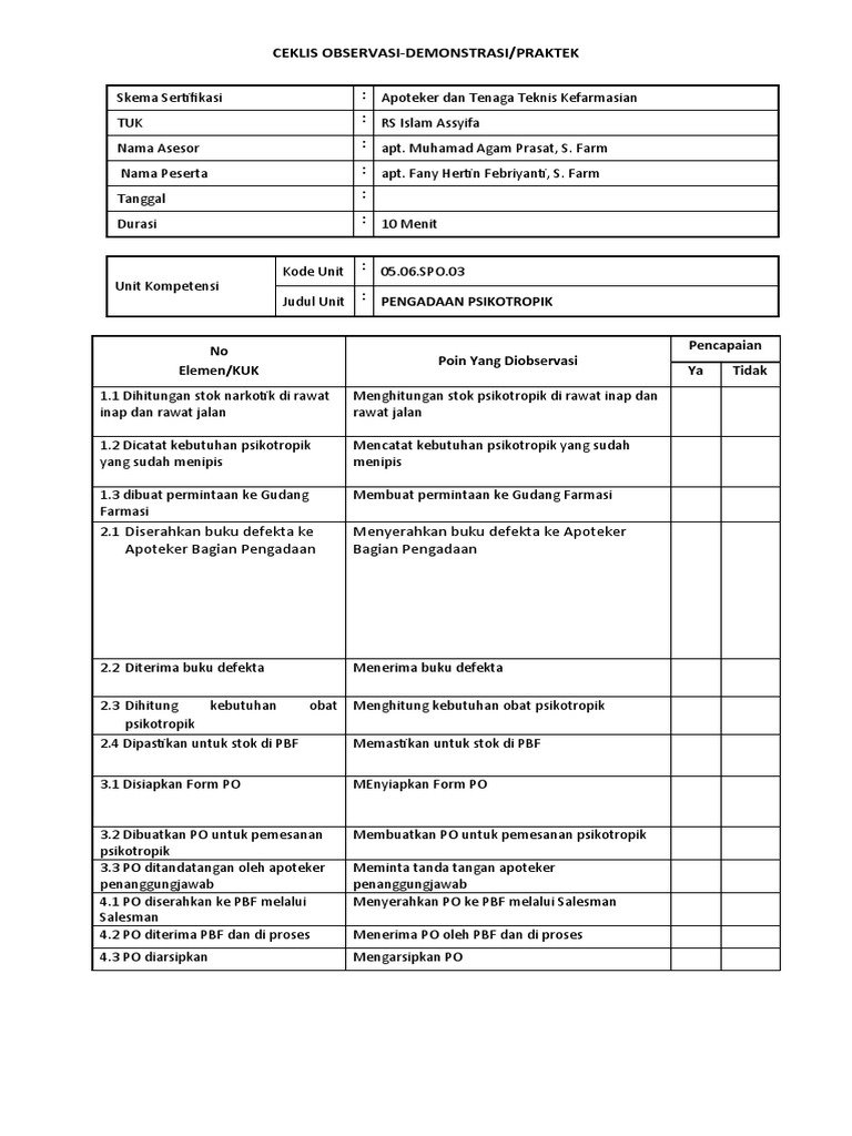 Checklist Observasi Po Psikotropik | PDF