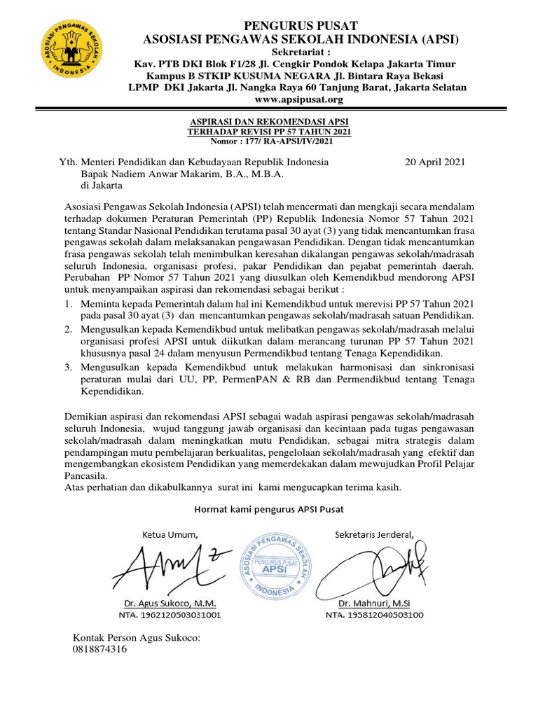 #Rekomendasi Apsi PP 57 Tahun 2021 | PDF