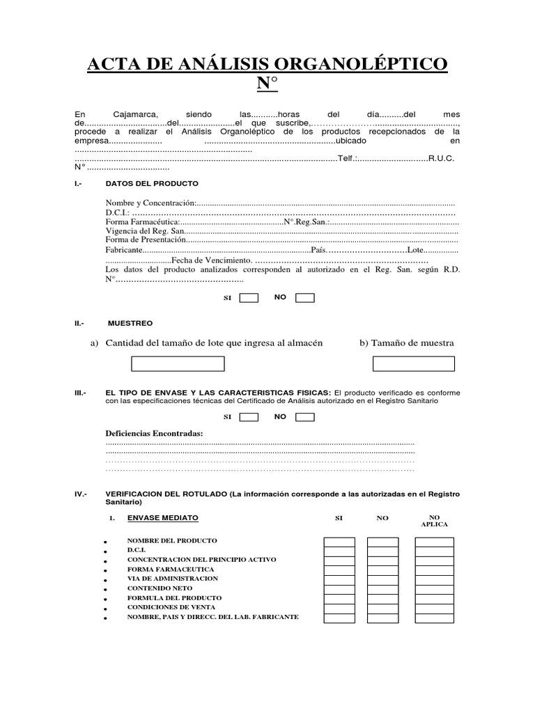 Acta Analisis Organoleptico | PDF