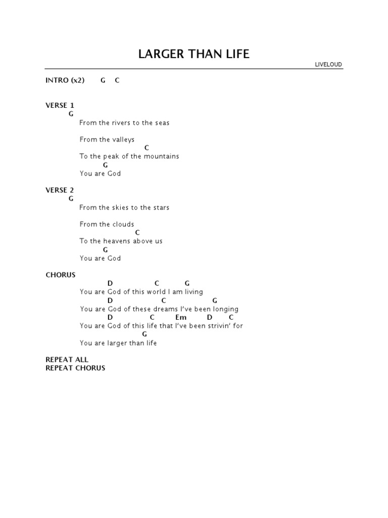 Larger Than Life - LiveLoud Lyrics | PDF