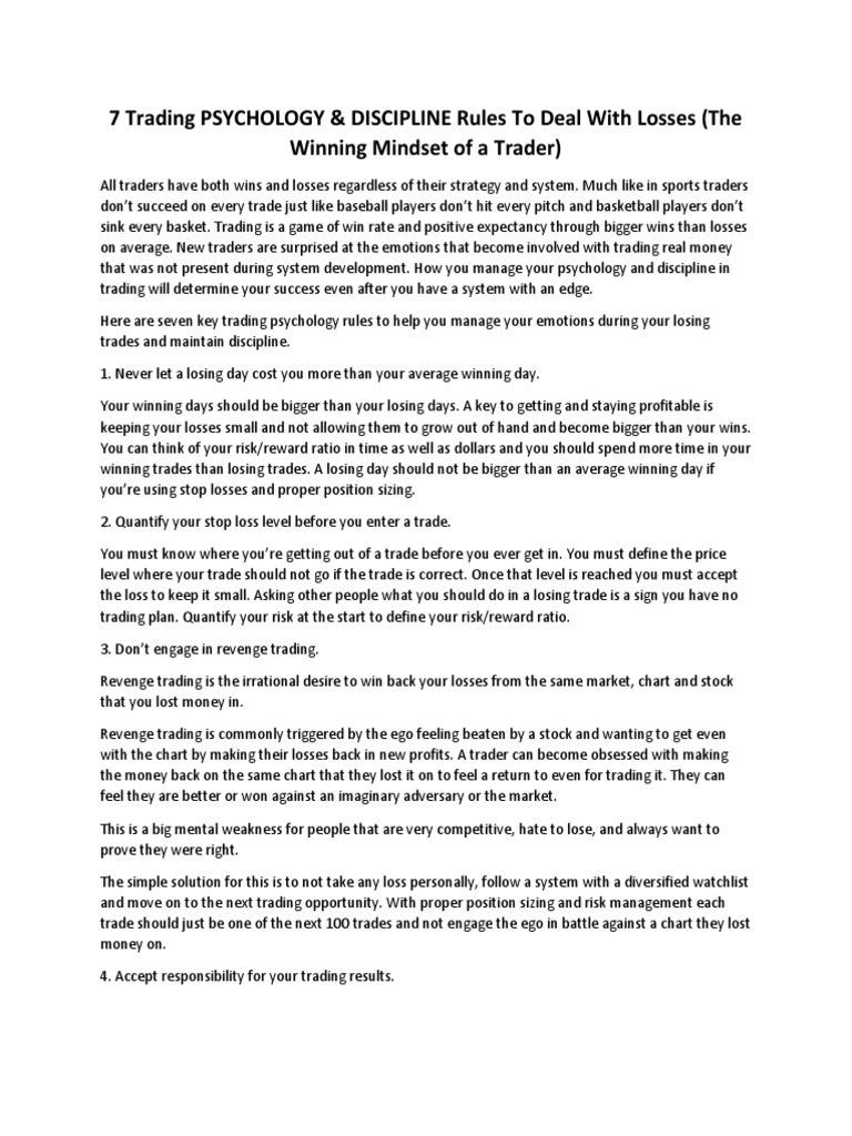 7 Trading PSYCHOLOGY & DISCIPLINE Rules To Deal With Losses (The ...