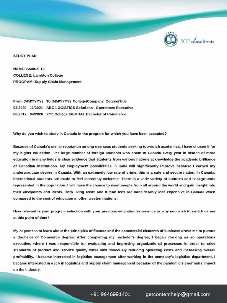 Study-Plan-Sample-PDF-for-Canada-Visa | PDF