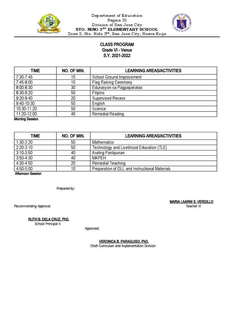 Class Program Grade 4 6 2022 2023 | PDF