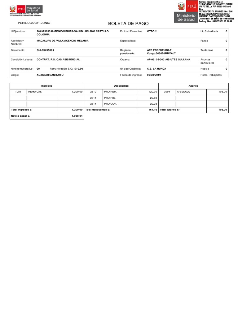 Bol - Pago - Dni - 03495001 - 2021-JUNIO - BOLETAS ELECTRONICAS DL 1057 - CAS-JUNIO 2021 PDF | PDF