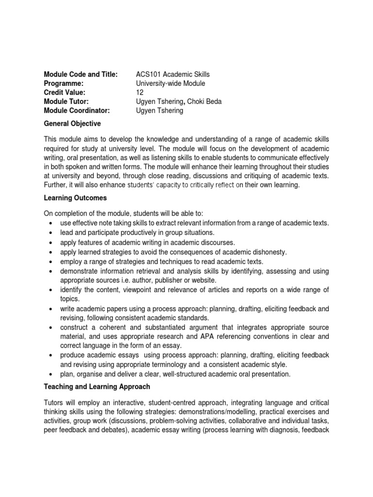 Academic Skills Development Module | PDF | Essays | Educational Assessment