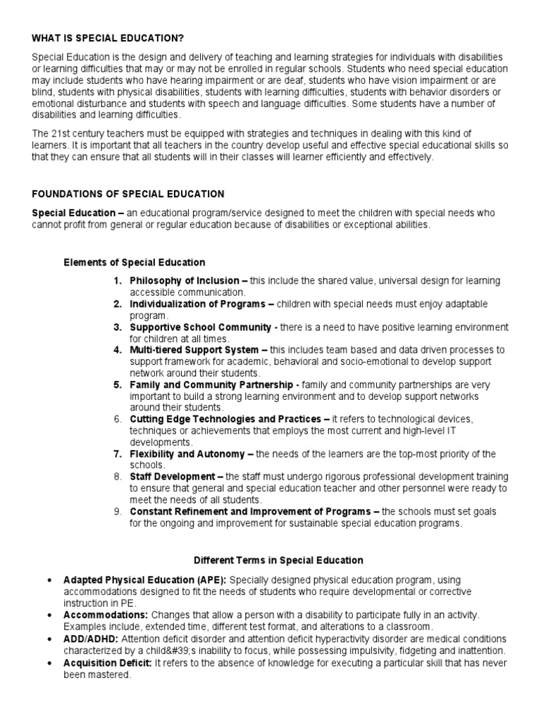 Notes Ed-124 | PDF | Special Education | Individualized Education Program