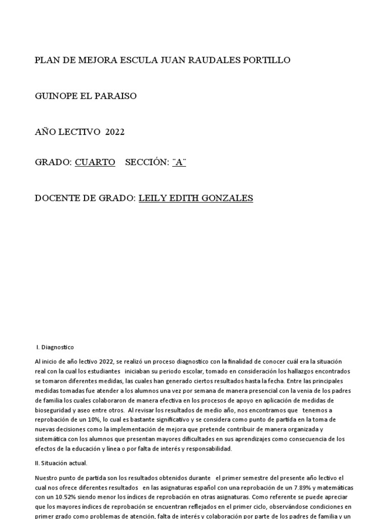 Plan de Estudio Cuarto Grado Primaria | PDF | Evaluación | Cognición