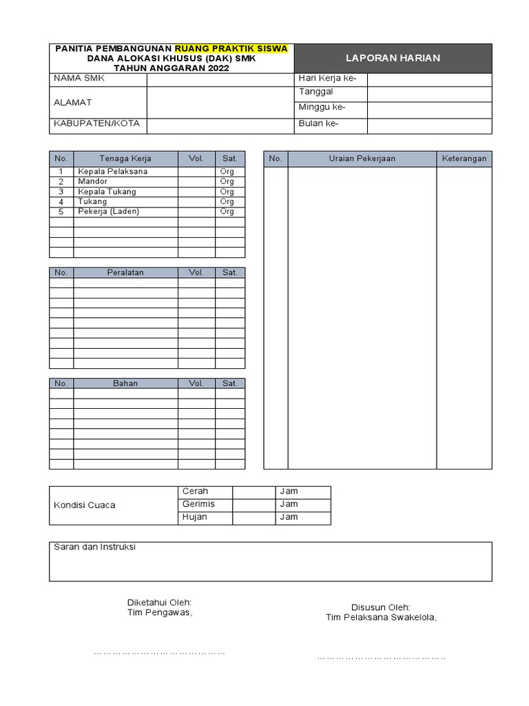 Format Laporan Harian Mingguan Bulanan | PDF