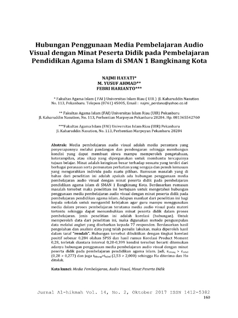 Hubungan Penggunaan Media Pembelajaran Audio Visual Dengan Minat