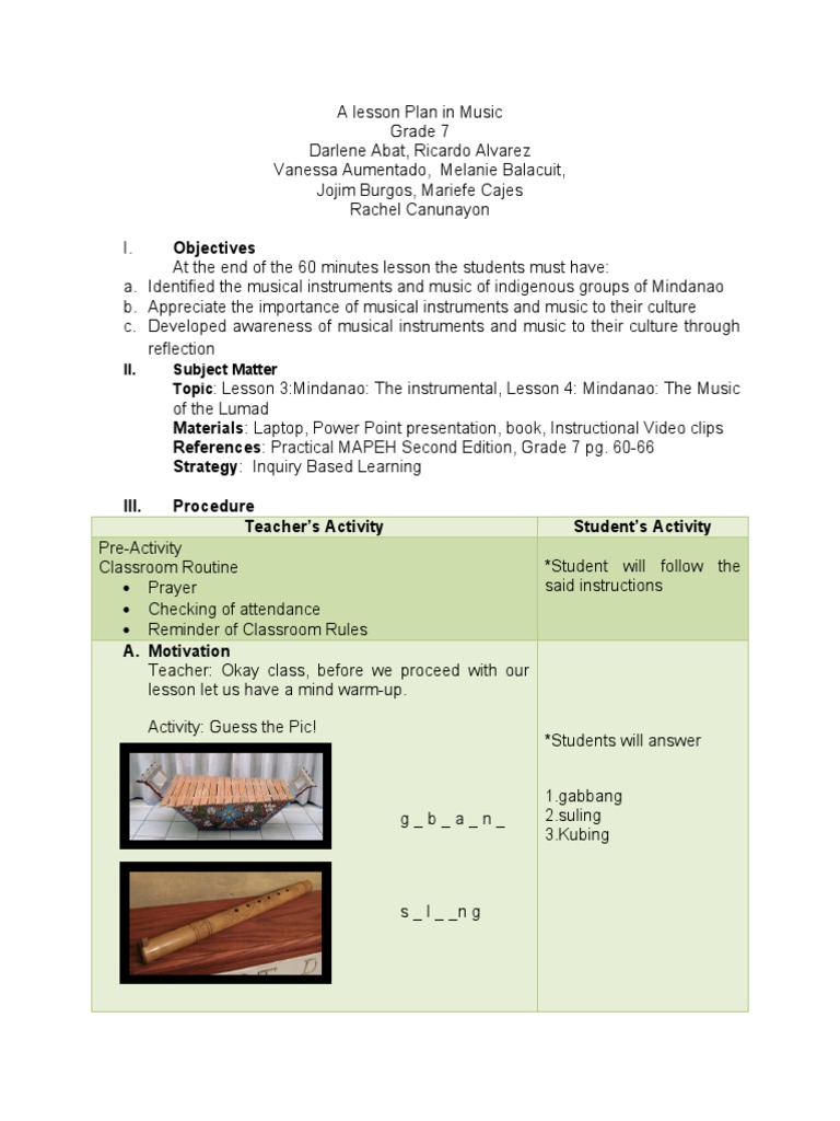 Grade 7 Lesson Plan | Download Free PDF | String Instruments | Musical ...