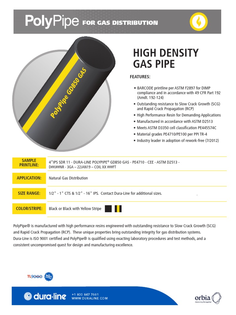 Duraline - Ficha Técnica Tubería PEAD 4710 (Gas Natural) | PDF ...