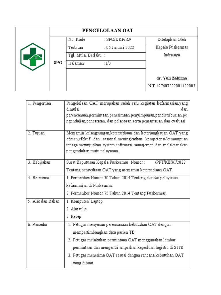 Sop Pengelolaan Oat | PDF