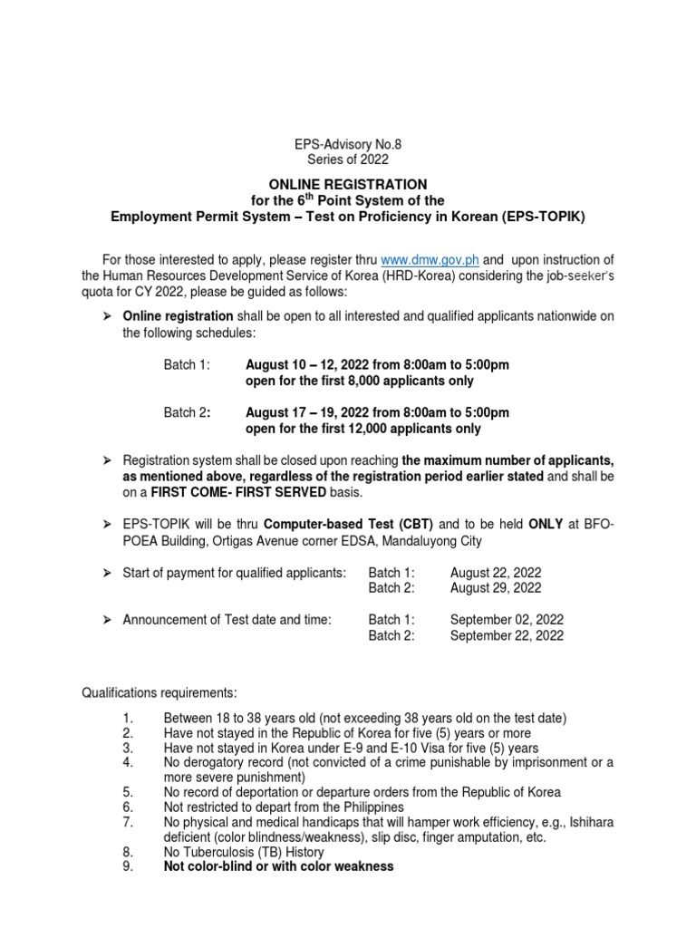 Online Registration For The 6 Point System of The Employment Permit ...