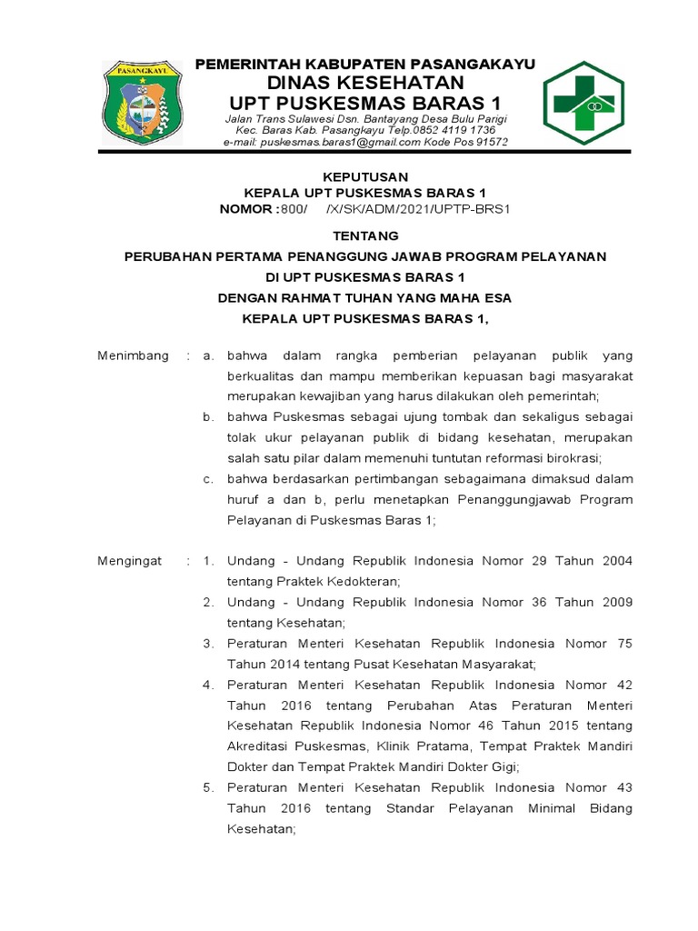 SK Perubahan Penanggung Jawab Program Umum | PDF