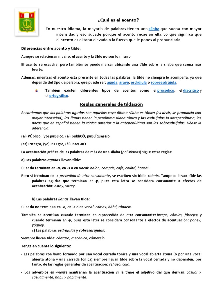 Acentuación y Tildación en Español | PDF | Estrés (lingüística ...