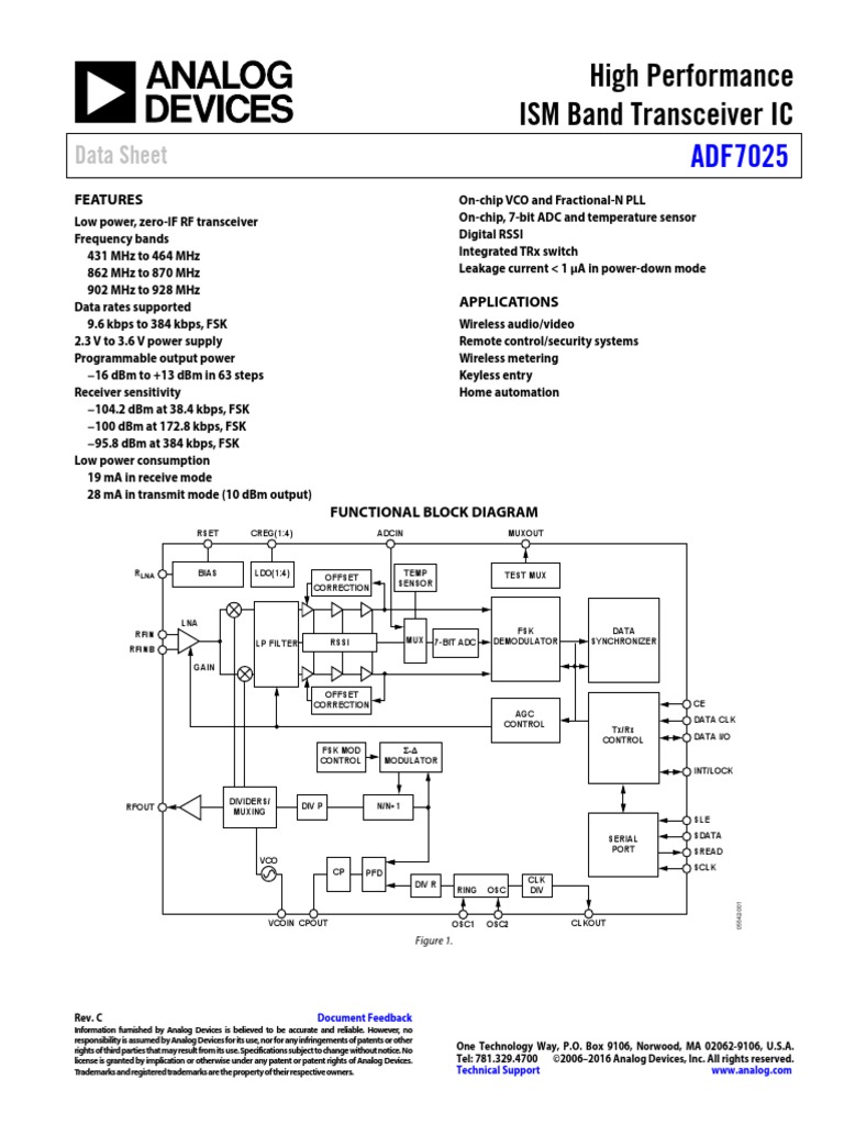 High Performance ISM Band Transceiver IC: Data Sheet | PDF | Analog To ...