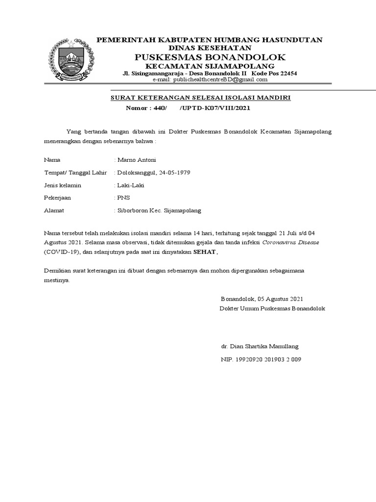 Surat Keterangan Selesai Isoman | PDF Surat Keterangan Selesai Isoman | PDF