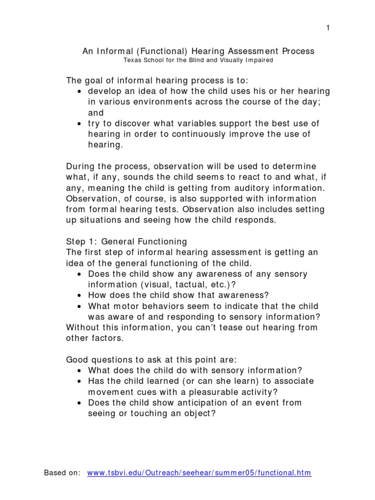 An Informal Functional Hearing Assessment Process | PDF | Hearing | Sound