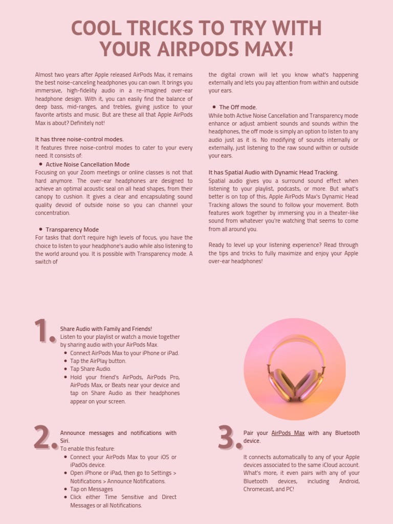 Tips and Tricks To Try With AirPods Max | PDF | Ios | Apple Inc. Hardware