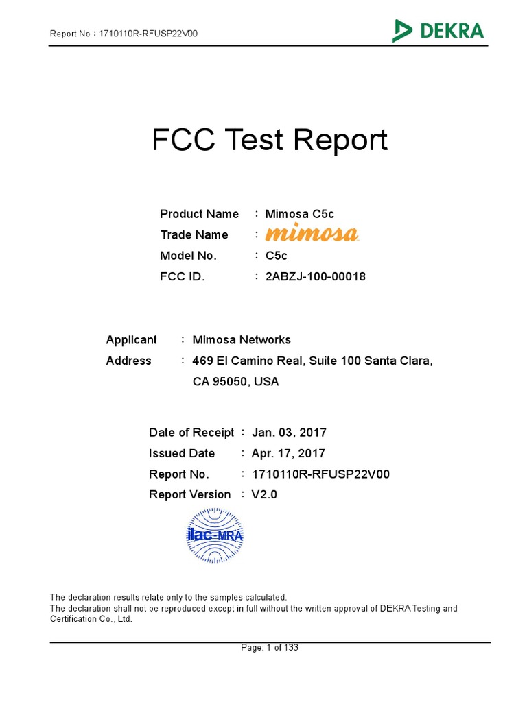 FCC Test Report: Report No 1710110R-RFUSP22V00 | PDF | Bandwidth ...
