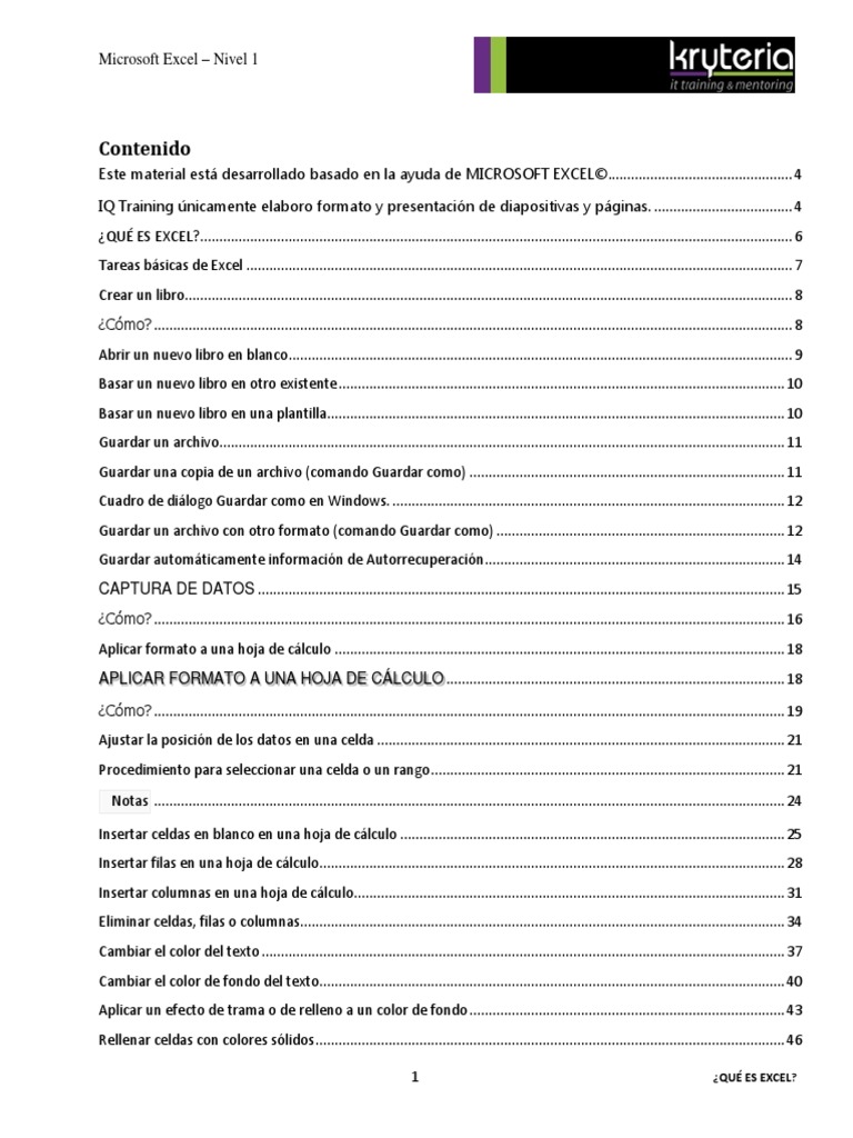 Excel Nivel 1 | PDF | Microsoft Excel | Hoja de cálculo