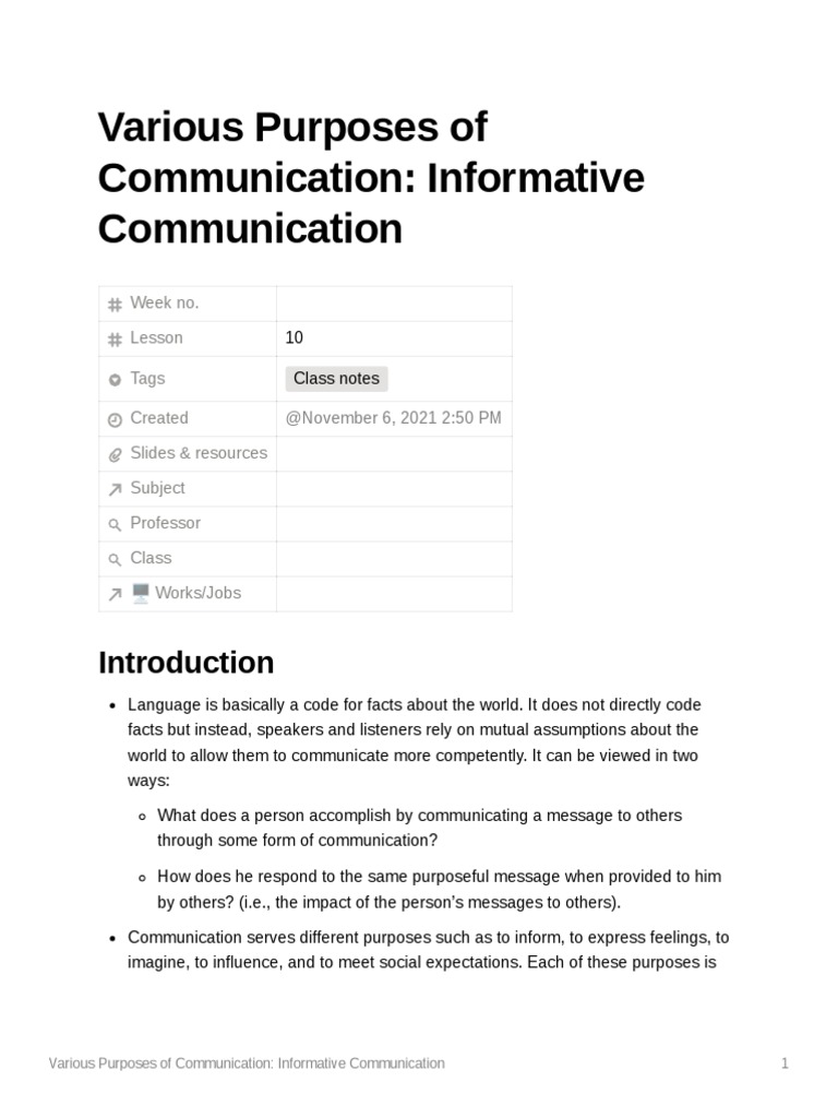 Various Purposes of Communication: Informative Communication | PDF ...