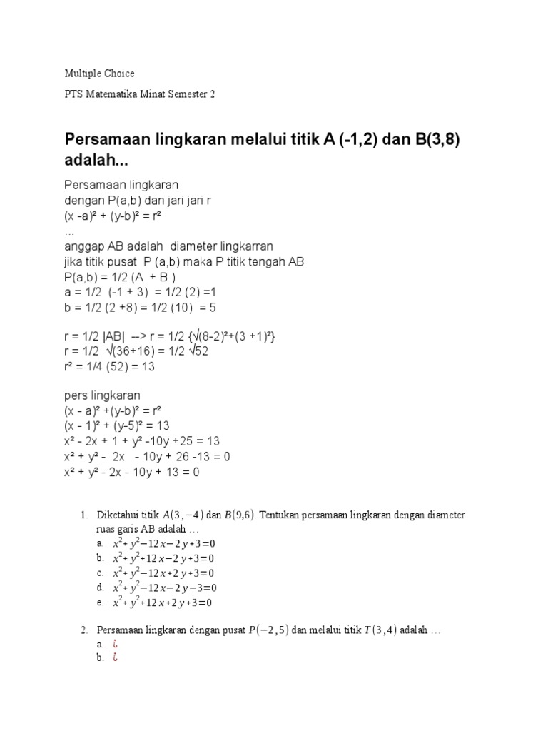 Remedial PTS MATEMATIKA Minat Kelas XI (Edited) | PDF