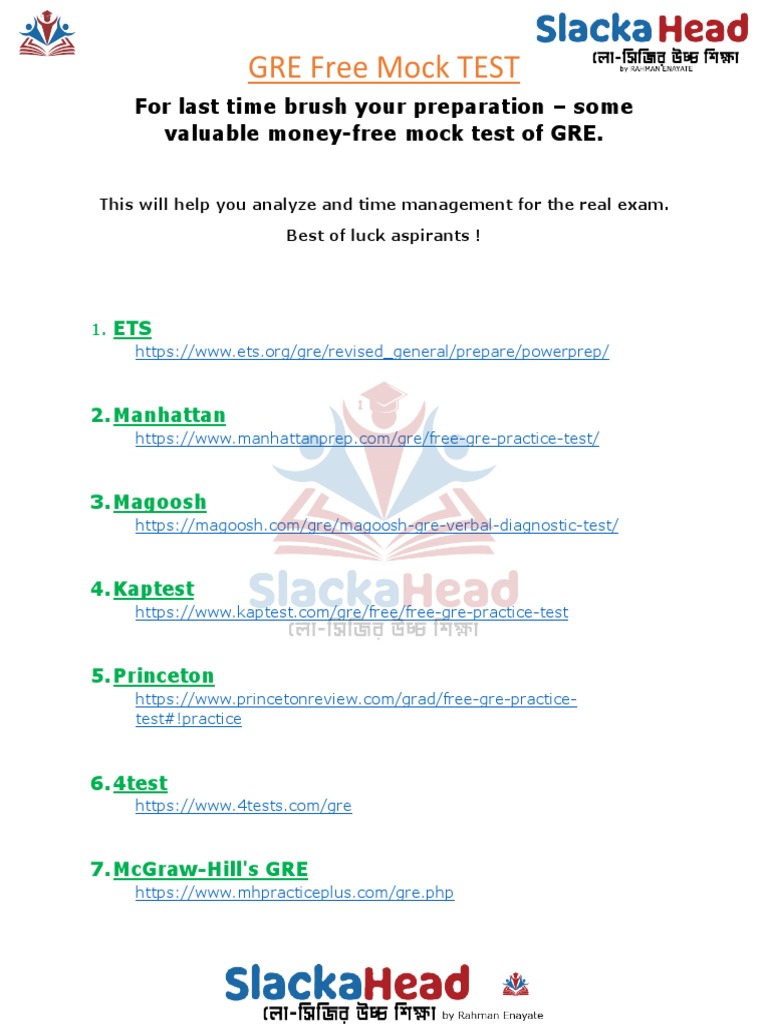 GRE Free Mock Test - SlackaHead | PDF