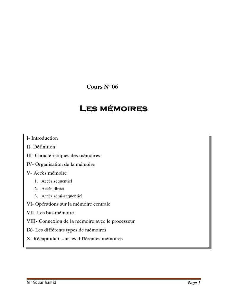Cours7 Memoires | PDF | Mémoire (informatique) | Mémoire vive