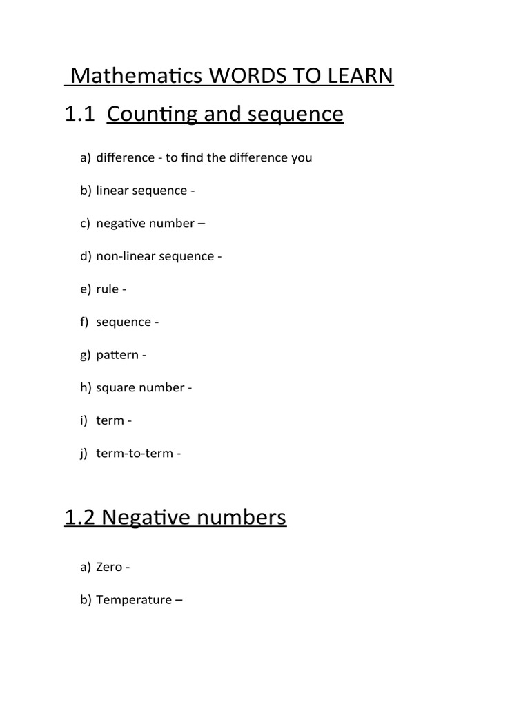 Mathematics Words To Learn | PDF