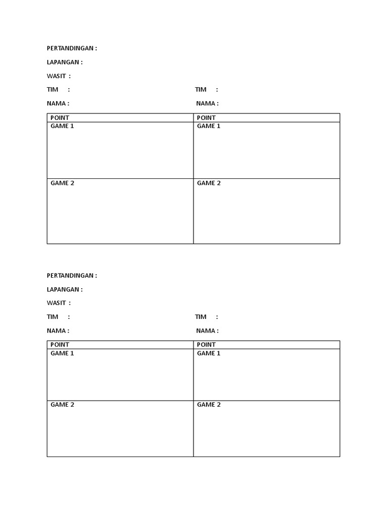 Template Papan Skor Pertandingan | PDF | Game & Aktivitas