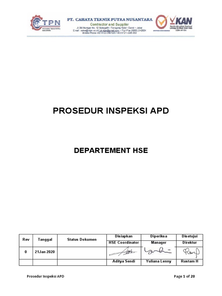 Prosedur Inspeksi Apd | PDF
