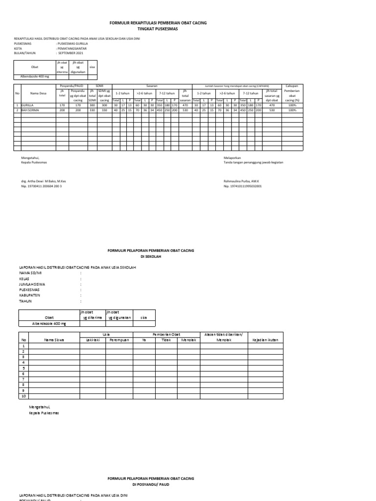 Form Kecacingan | PDF