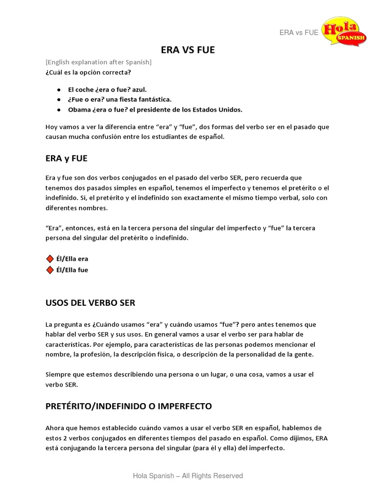 ERA Vs FUE Worksheet | PDF | Verbo | Lingüística