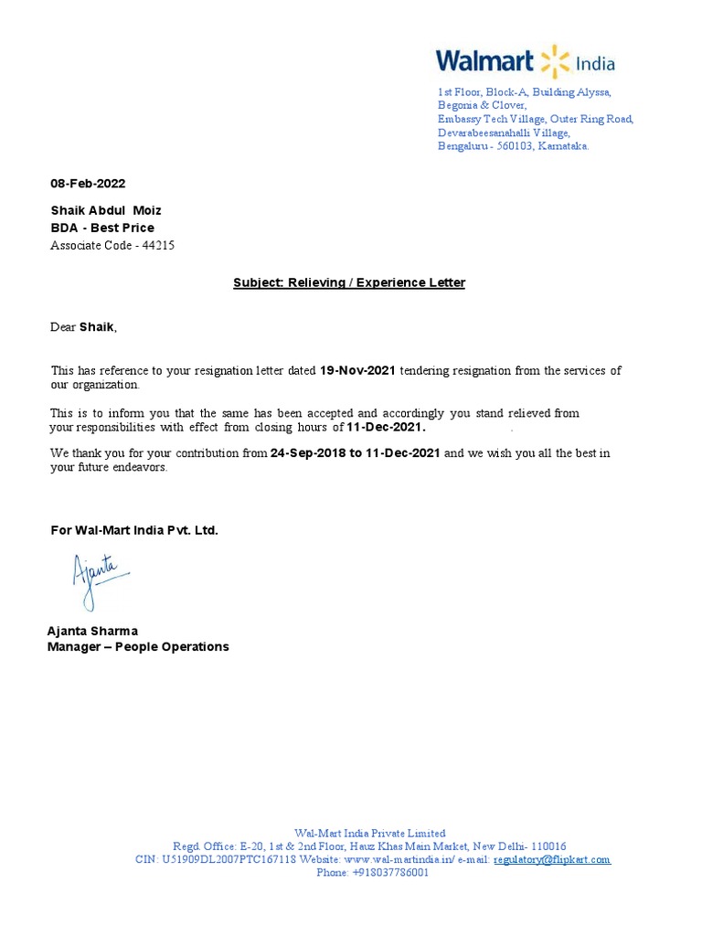 Relieving Letter | PDF