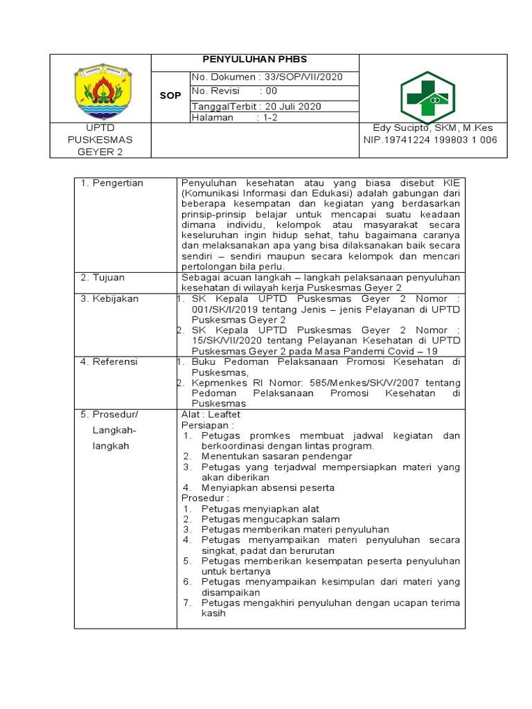 Sop Penyuluhan Phbs | PDF