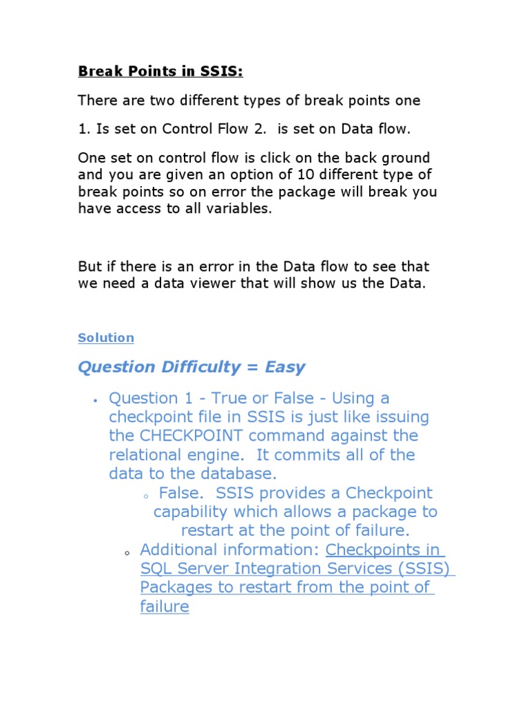 Understanding Breakpoints Checkpoints And Logging In Ssis Packages Pdf Microsoft Sql 