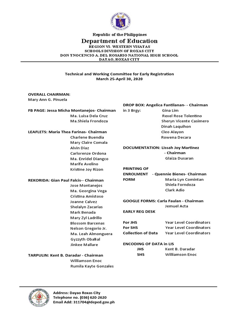 Working Committee for Early Registration | PDF | Information Science