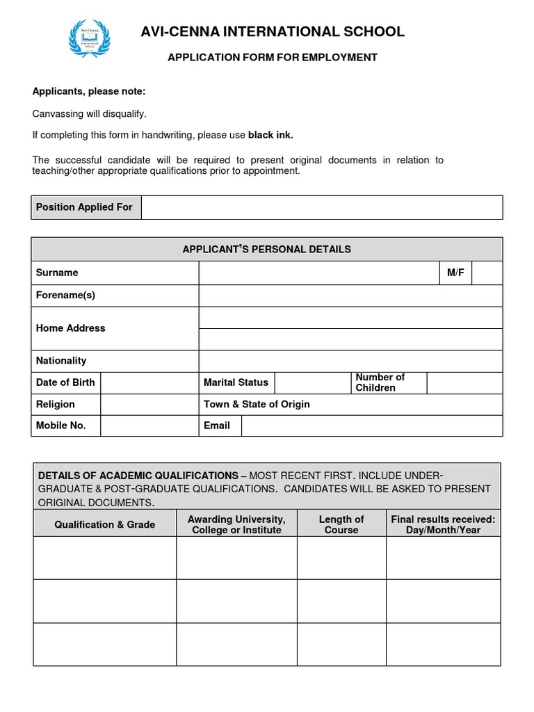 Avi-Cenna-Employment-Application-Form | PDF