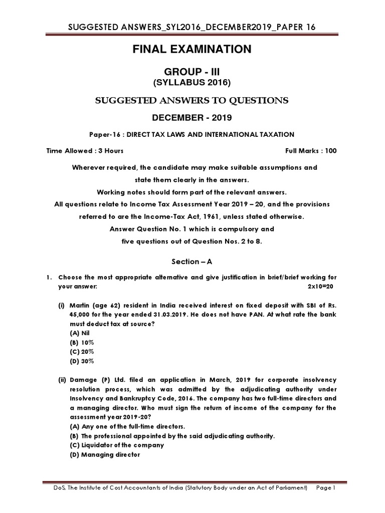 Final Examination: Suggested Answers To Questions | PDF | Expense | Dividend