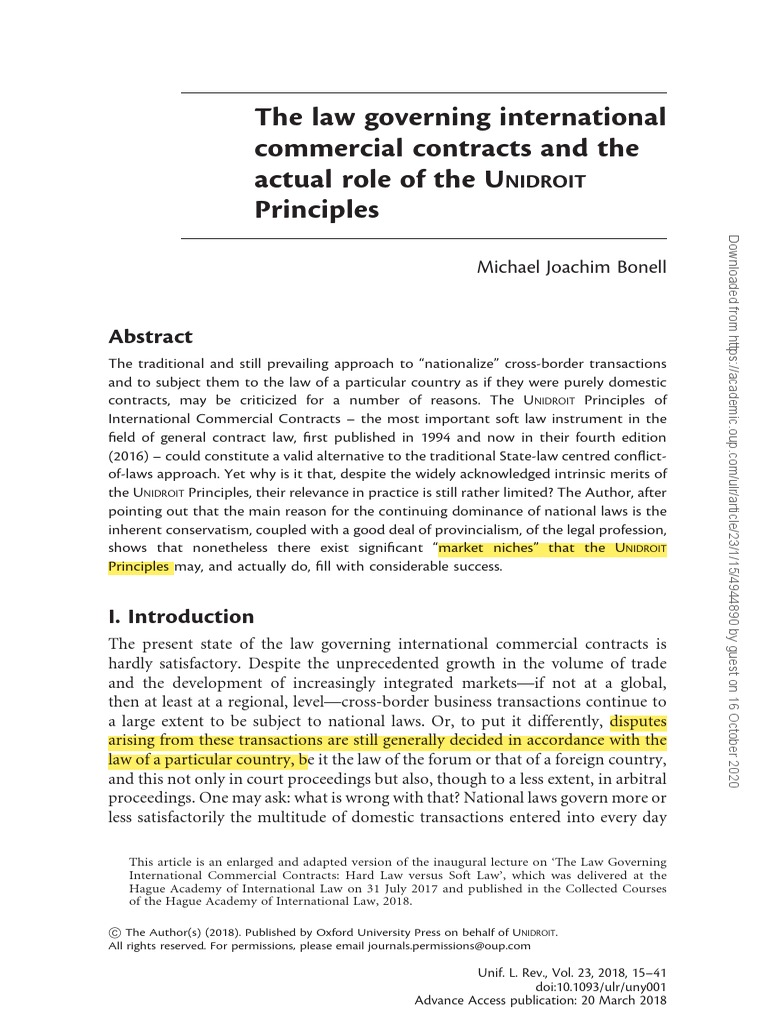 International commercial contracts and the role of UNIDROIT Principles ...