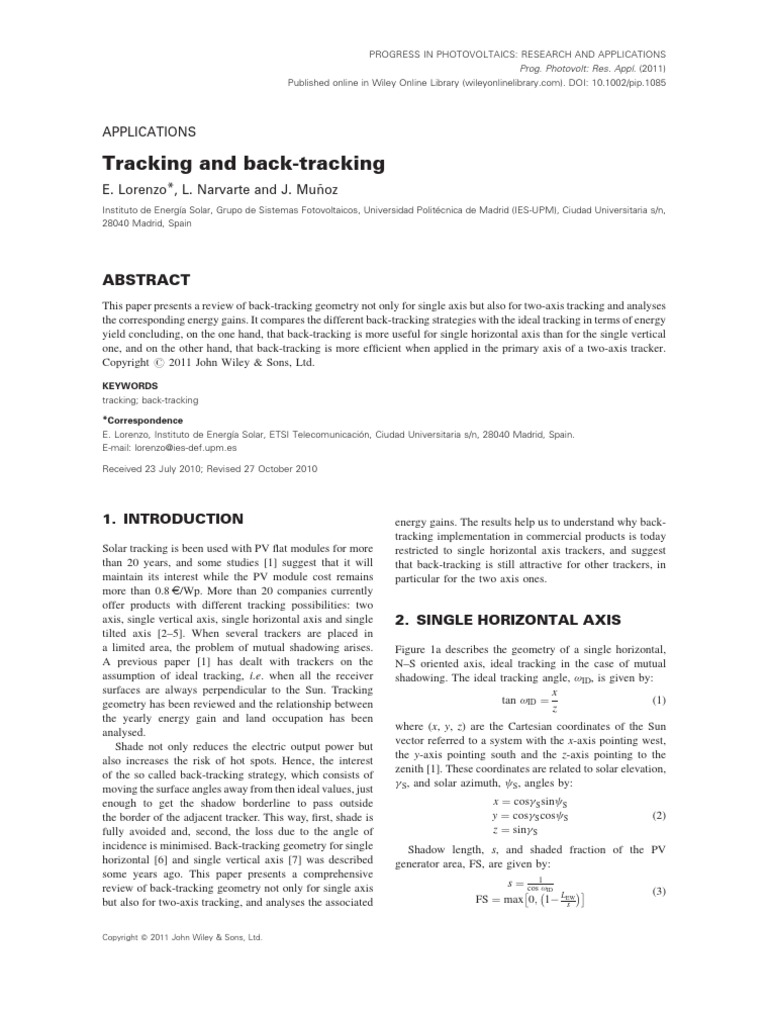 Tracking and Back-Tracking: Applications | PDF | Photovoltaics ...